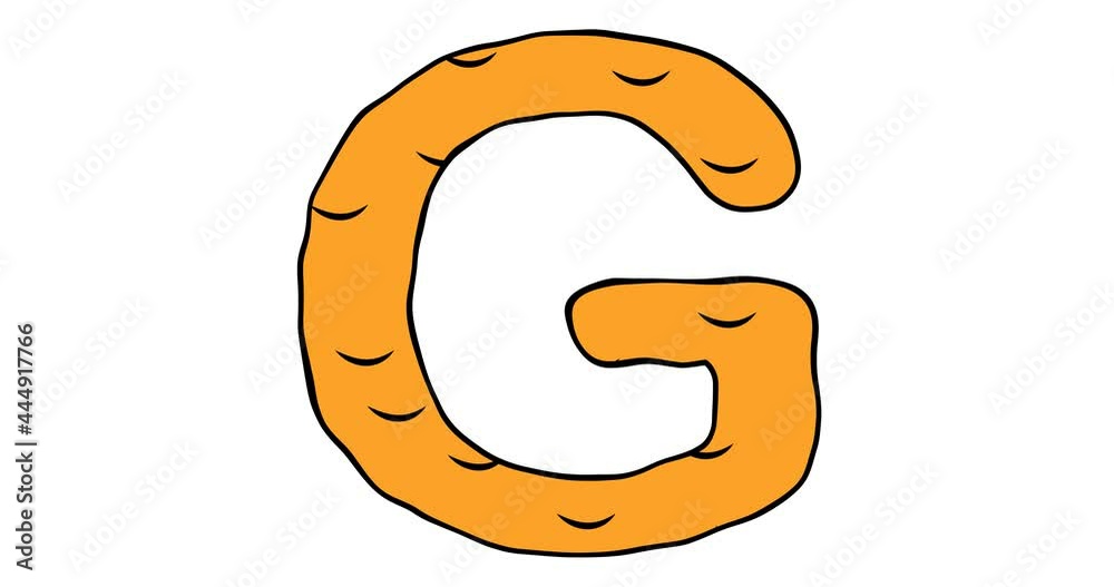 Letter G. Video in cartoon style, melting orange letter on which liquid ...