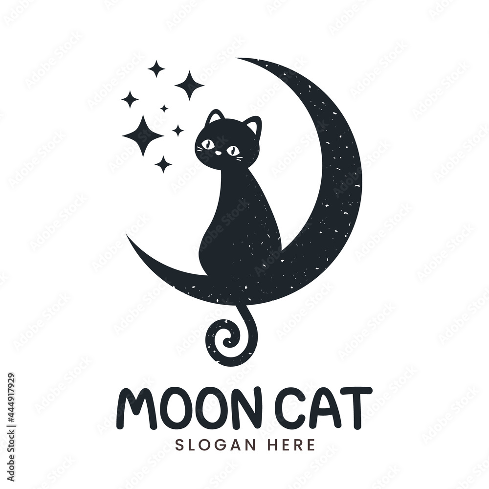 black moon cat logo with star Stock Vector | Adobe Stock