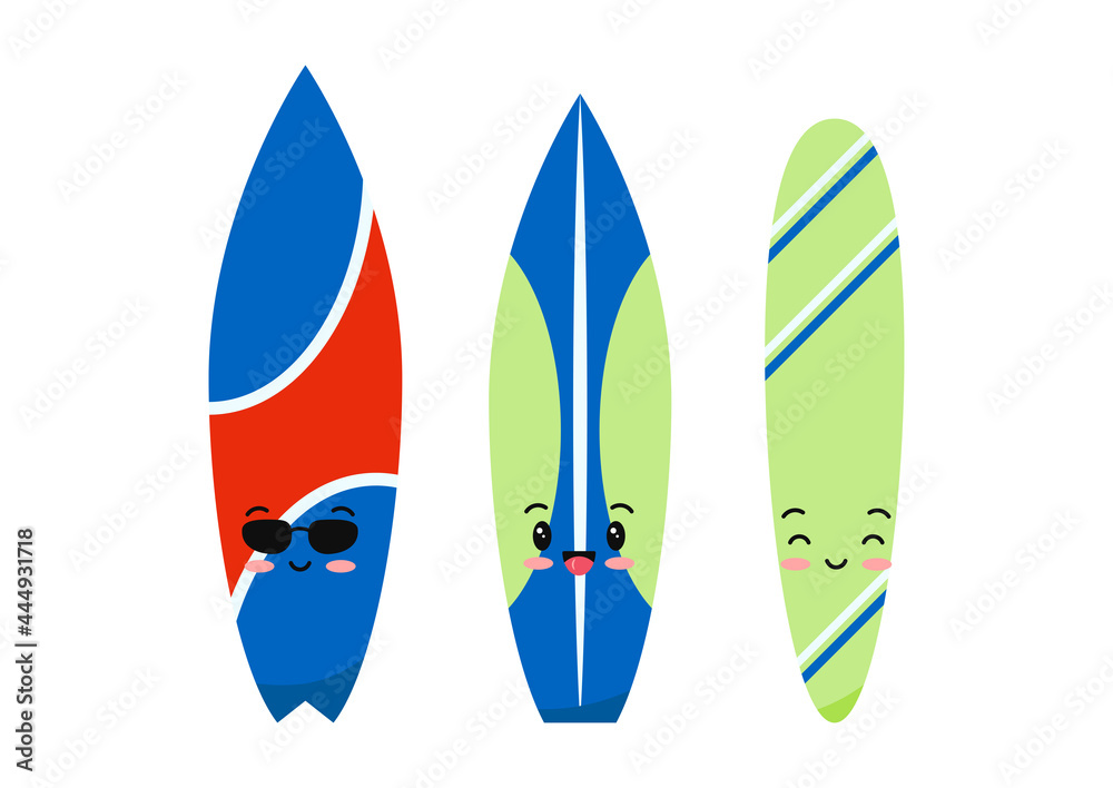 Surfboard emoji set isolated on white background. Happy surf boards for ...