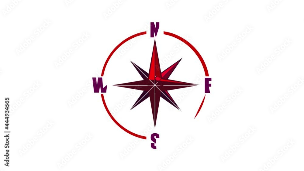 Red compass rose icon animation cartoon best object isolated on white ...