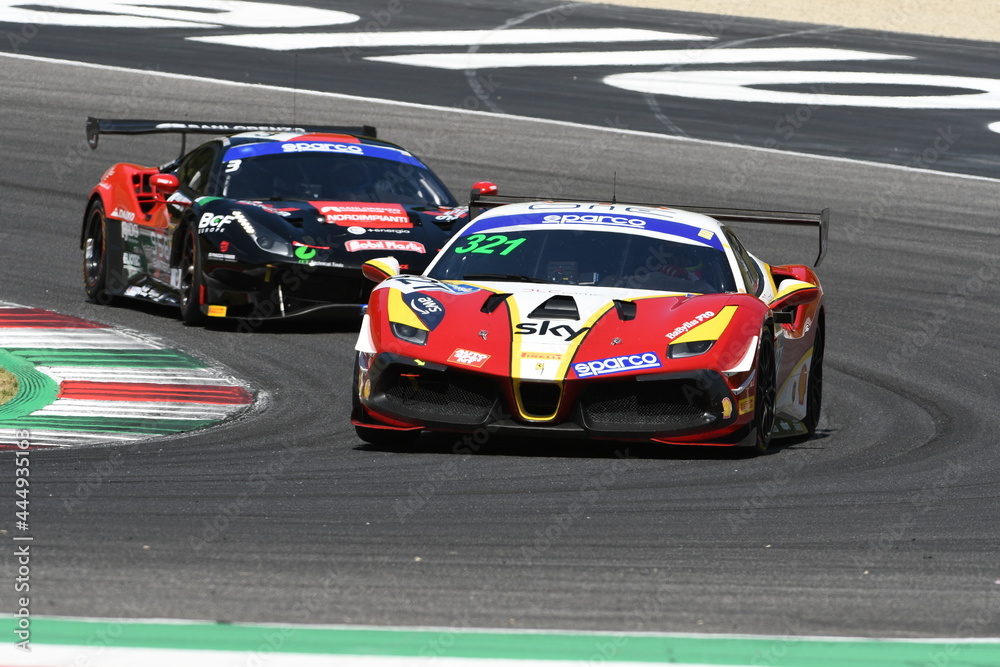 Scarperia, IT July 2, 2021: Ferrari 488 Challenge Evo of Team AF Corse ...