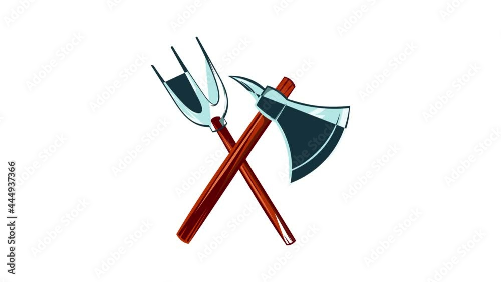 Ancient axe and trident icon animation cartoon best object isolated on ...