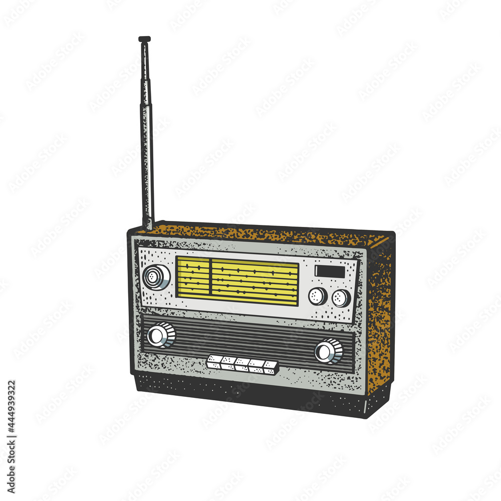 radio device color line art sketch engraving vector illustration. T ...