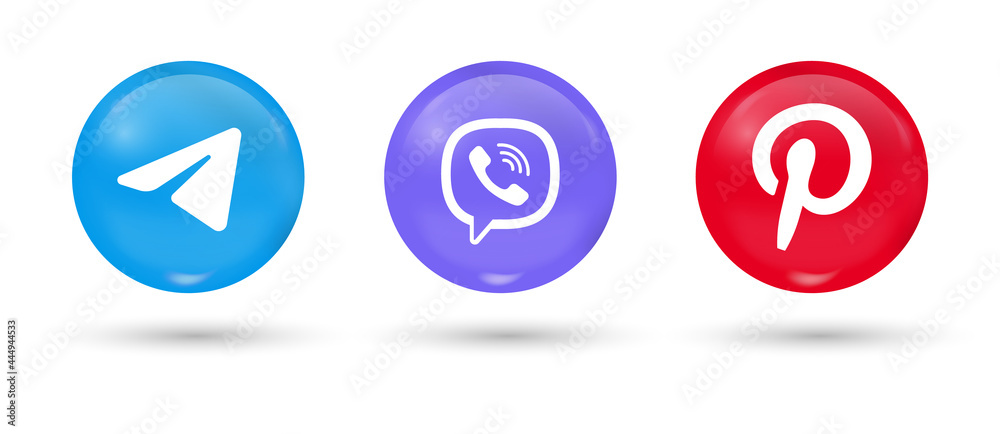popular social media icons. pinterest, telegram, viber - set of 3d ...