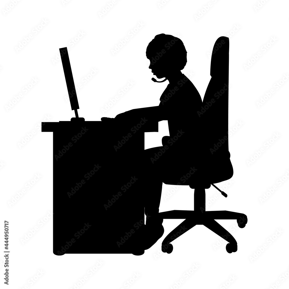 Silhouette boy playing computer games. Stock Vector | Adobe Stock