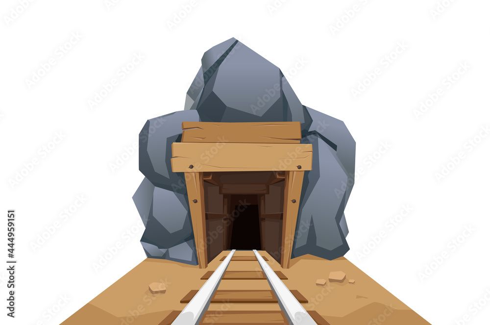 Vecteur Stock Mine with rocks and railroad is on a white background ...