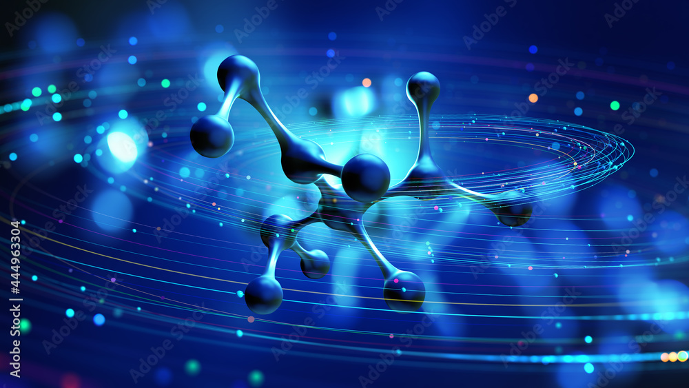 Molecule 3D illustration. Laboratory, molecules, crystal lattice ...