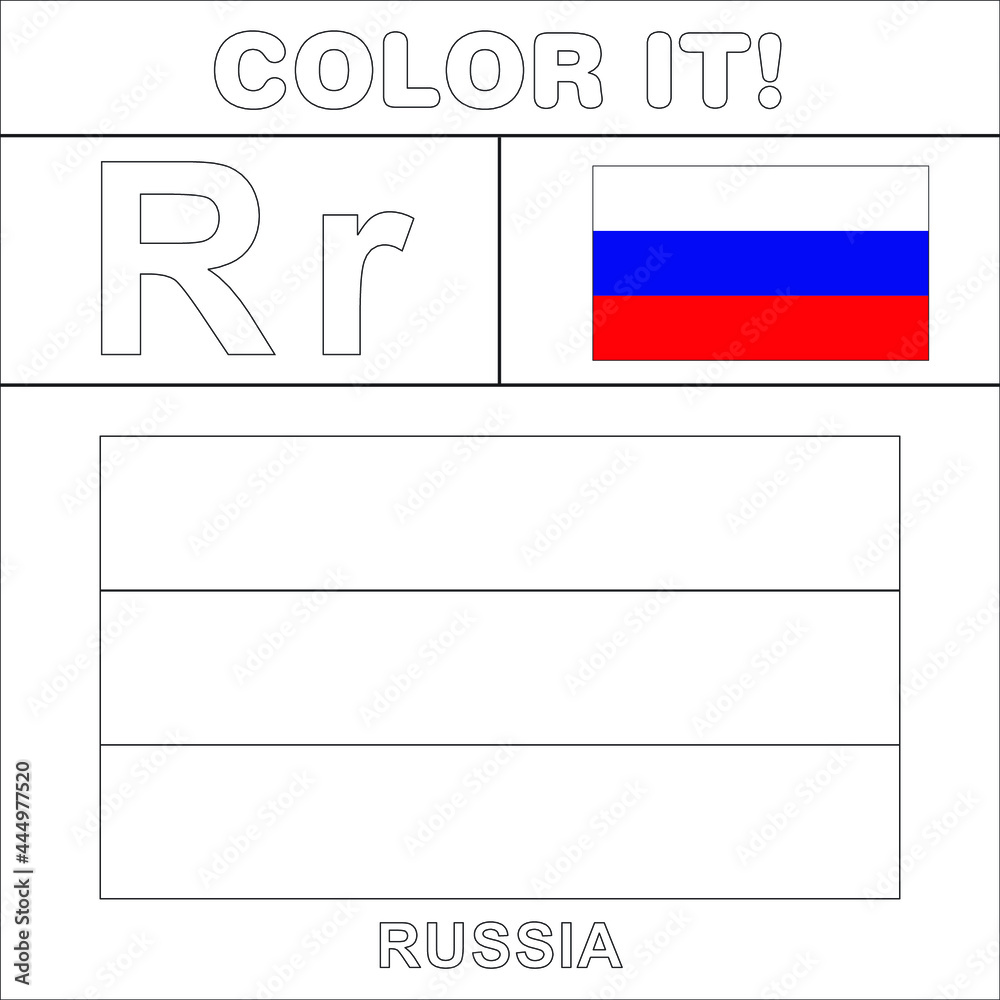 Russia Flag Coloring Page For Kids Stock Vector | Adobe Stock