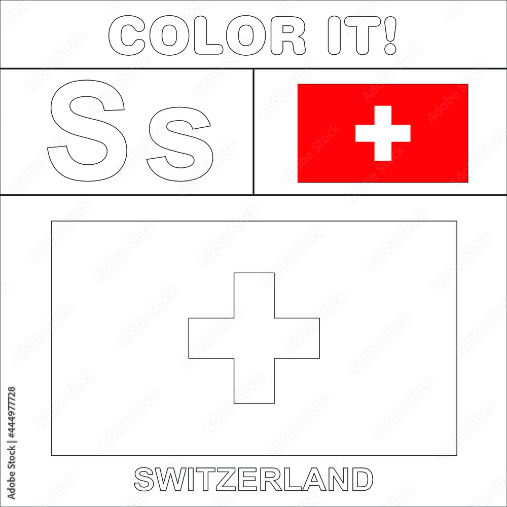 Switzerland Flag Coloring Page For Kids Stock Vector | Adobe Stock