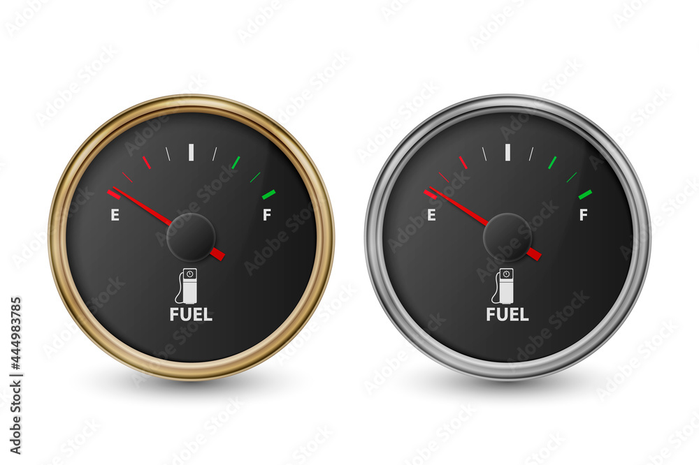 Vector 3d Realistic Golden, Silver Circle Gas Fuel Tank Gauge, Black ...