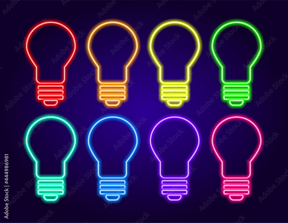 Vector neon light bulb. a set of insulated light bulbs of different ...