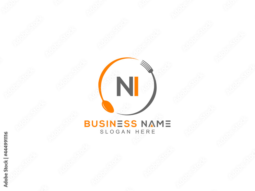 Letter NI Logo, restaurants ni logo icon with line style knife vector ...