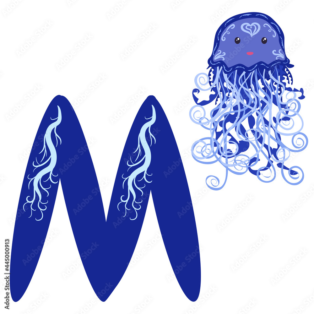 Medusa and the letter M. Funny alphabet for children with animals, for ...