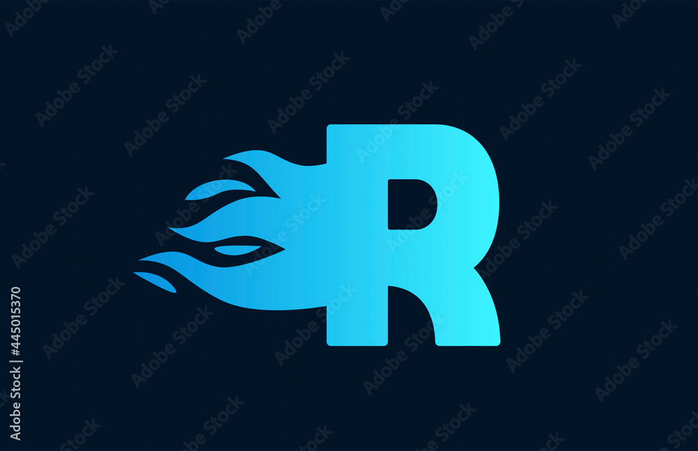 blue flames R alphabet letter icon for business. Fire design suitable ...