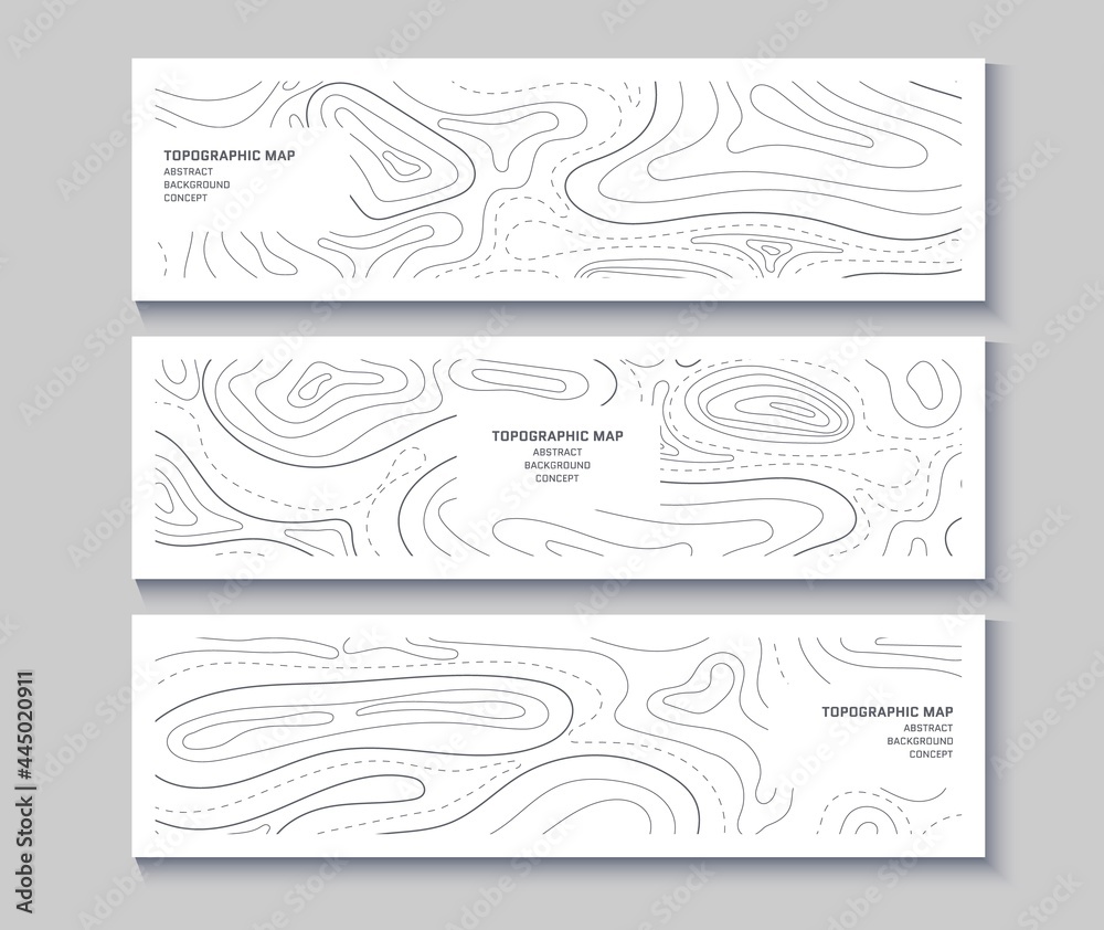 Set of topography flyers. Outline cartography landscape. Collection of ...