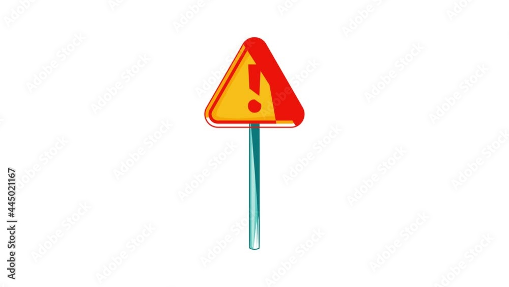 Hazard warning attention sign with exclamation mark icon animation ...