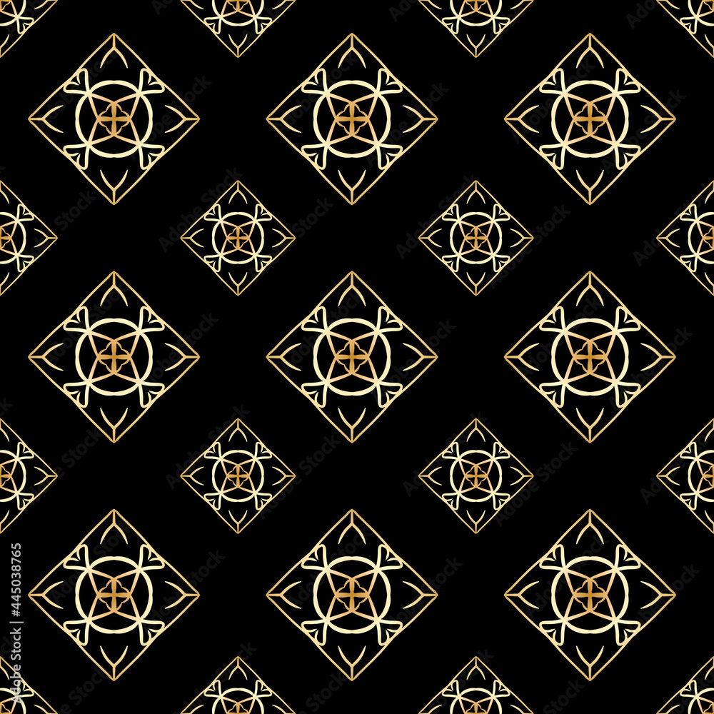 Illustration of a black and gold repeat pattern for seamless print job ...