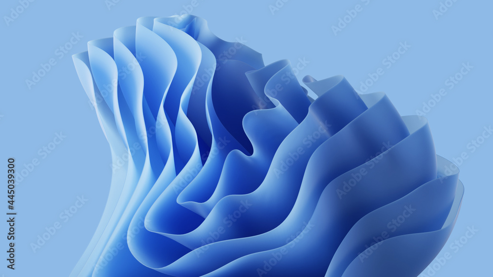 3d render, abstract minimal blue background with layered shapes, wavy ...