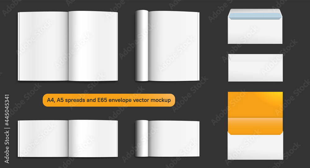 Magazine Mockup Spread Page Envelope Template Set Stock Vector | Adobe ...