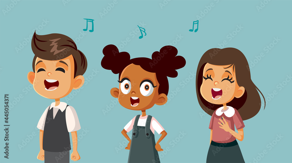 Kids Singing in a Choir Vector Cartoon Illustration Stock Vector ...