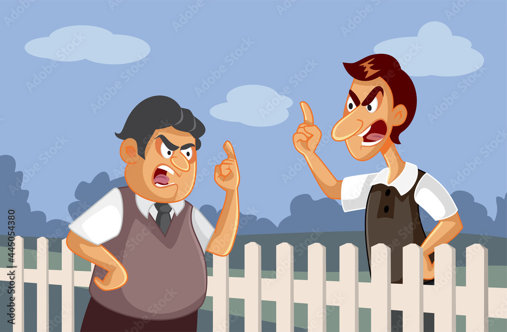 Angry Neighbors Fighting over a Fence Vector Illustration Stock Vector ...