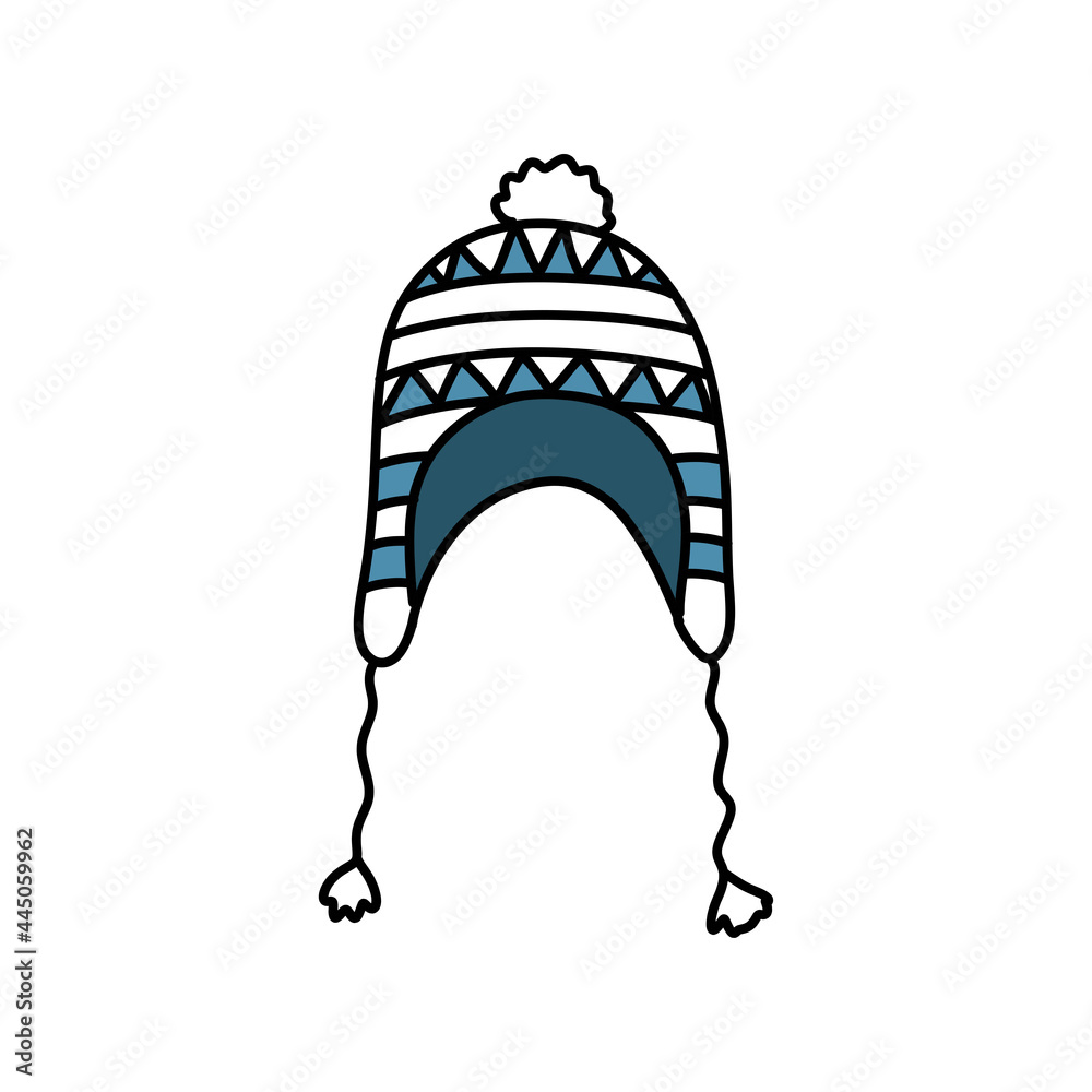 chilote cap (chilean traditional knit hat) doodle icon, vector color ...