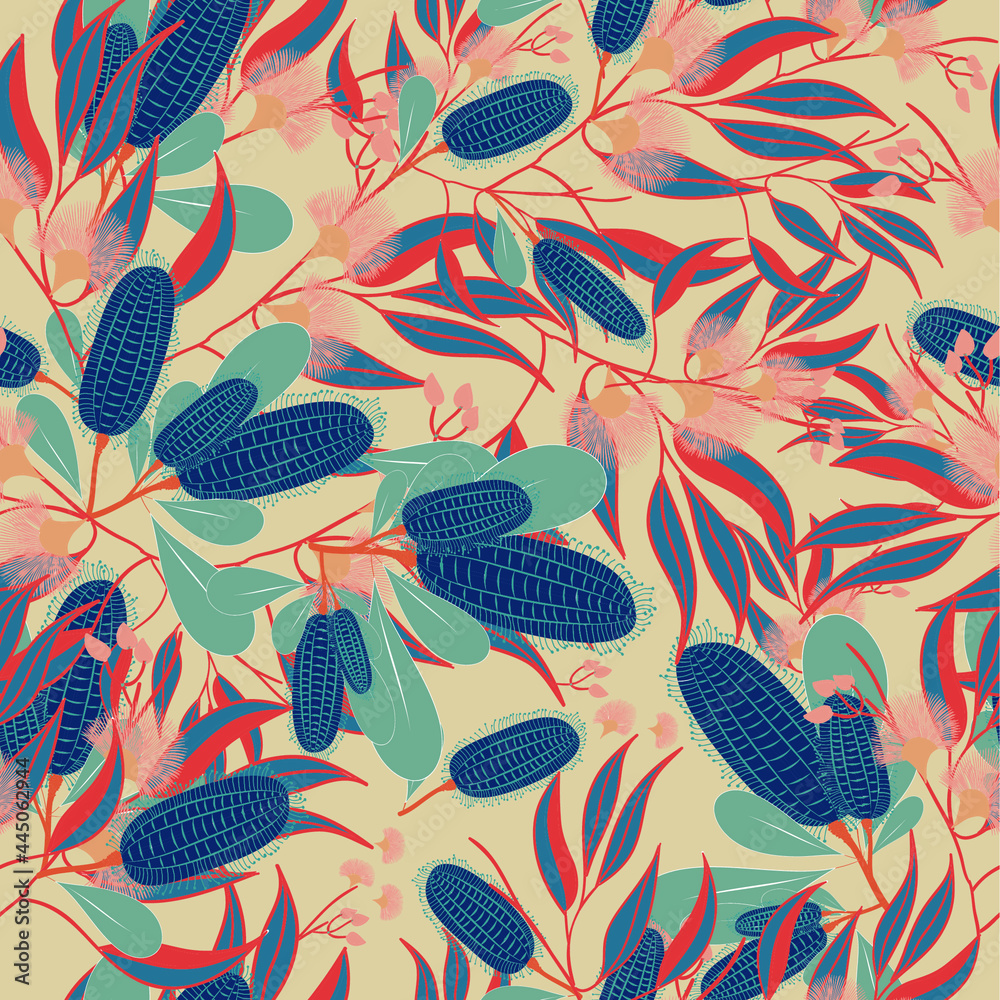 Australian Native Floral vector seamless repeat pattern Stock Vector ...