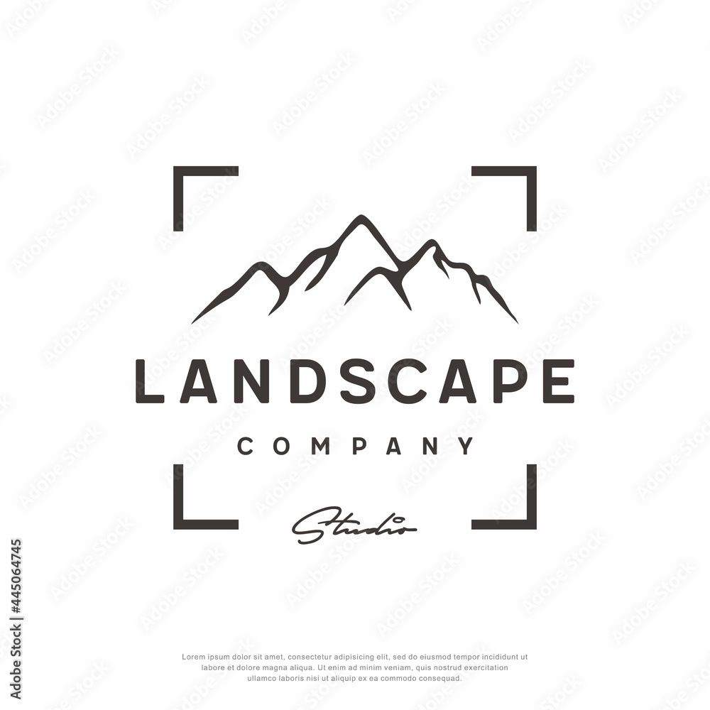 Landscape Mountain with Focus Square Lens Frame logo design template ...