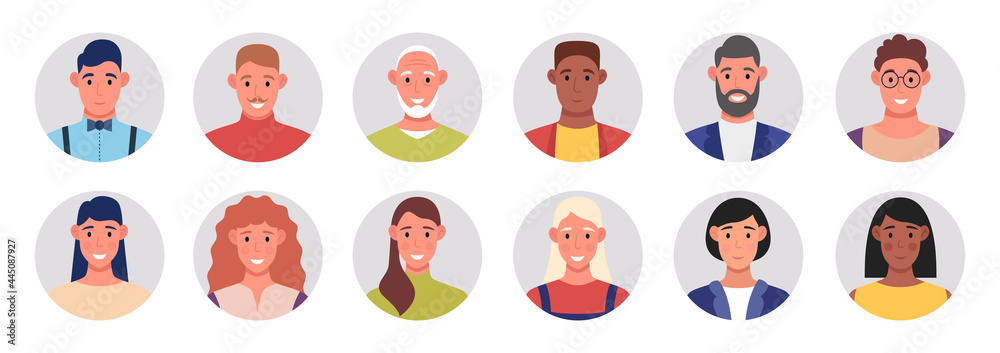 Collection of avatars. A set of portraits of people in a round frame ...