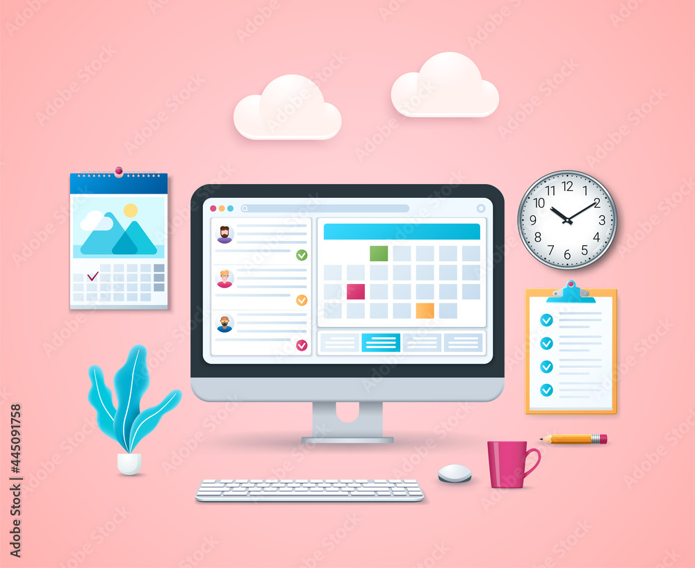 Time management concept. Computer with calendar and daily tasks on ...