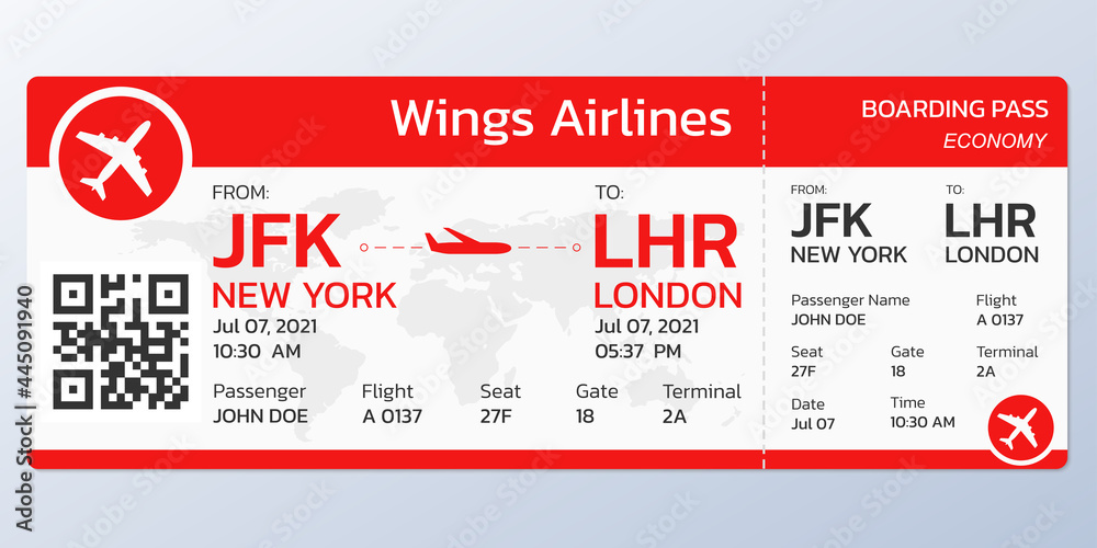Vetor de Plane ticket. Airline boarding pass template. Modern flight ...