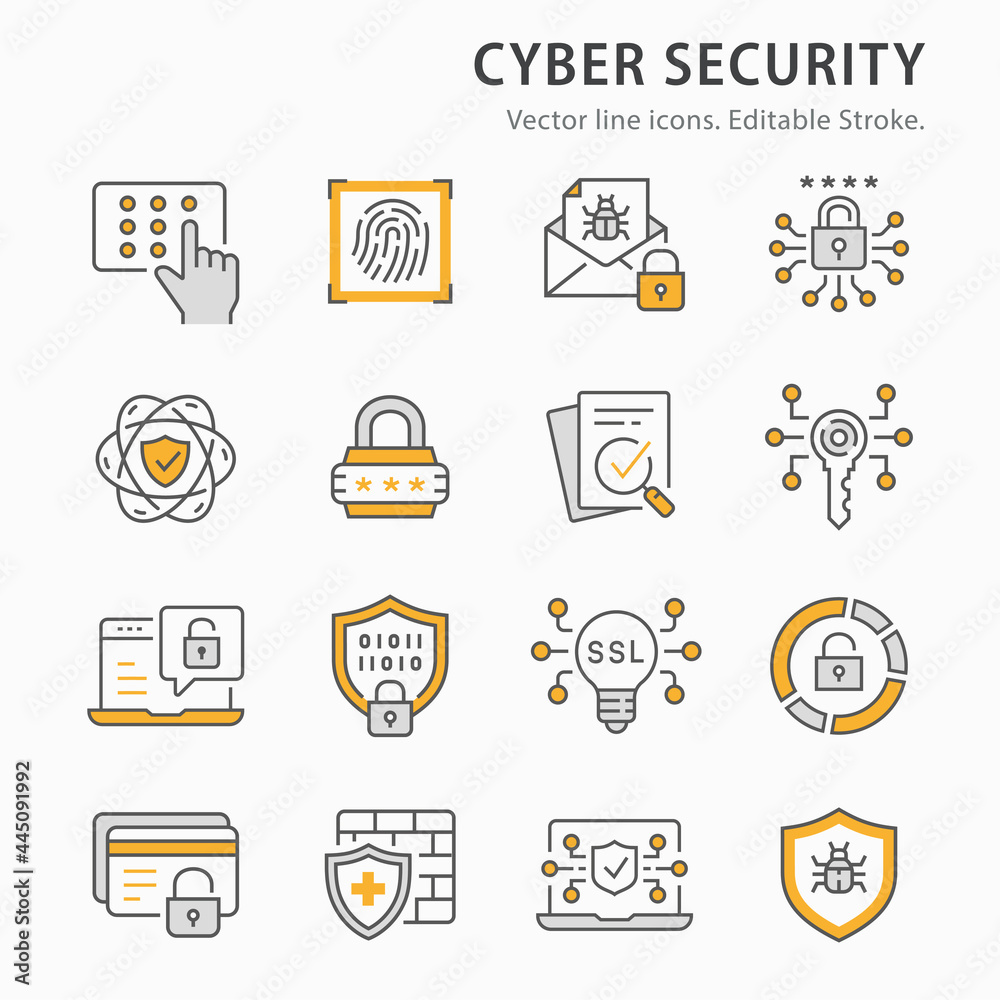Cyber security icon set. Collection of antivirus firewall, email virus ...