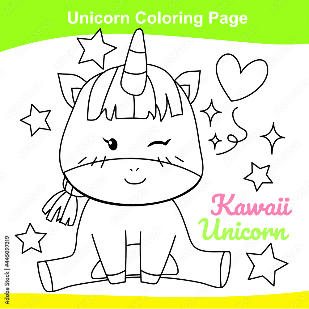 Unicorn coloring worksheet page. Coloring kawaii unicorn worksheet page ...