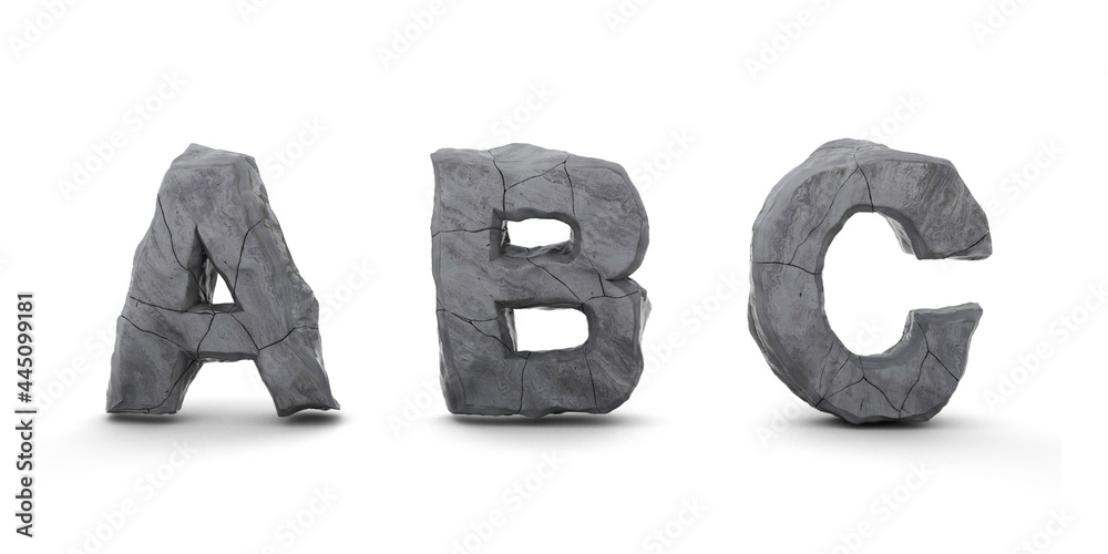 3D Letters ABC Rock or Stone on white background or Cracked stone Stock ...