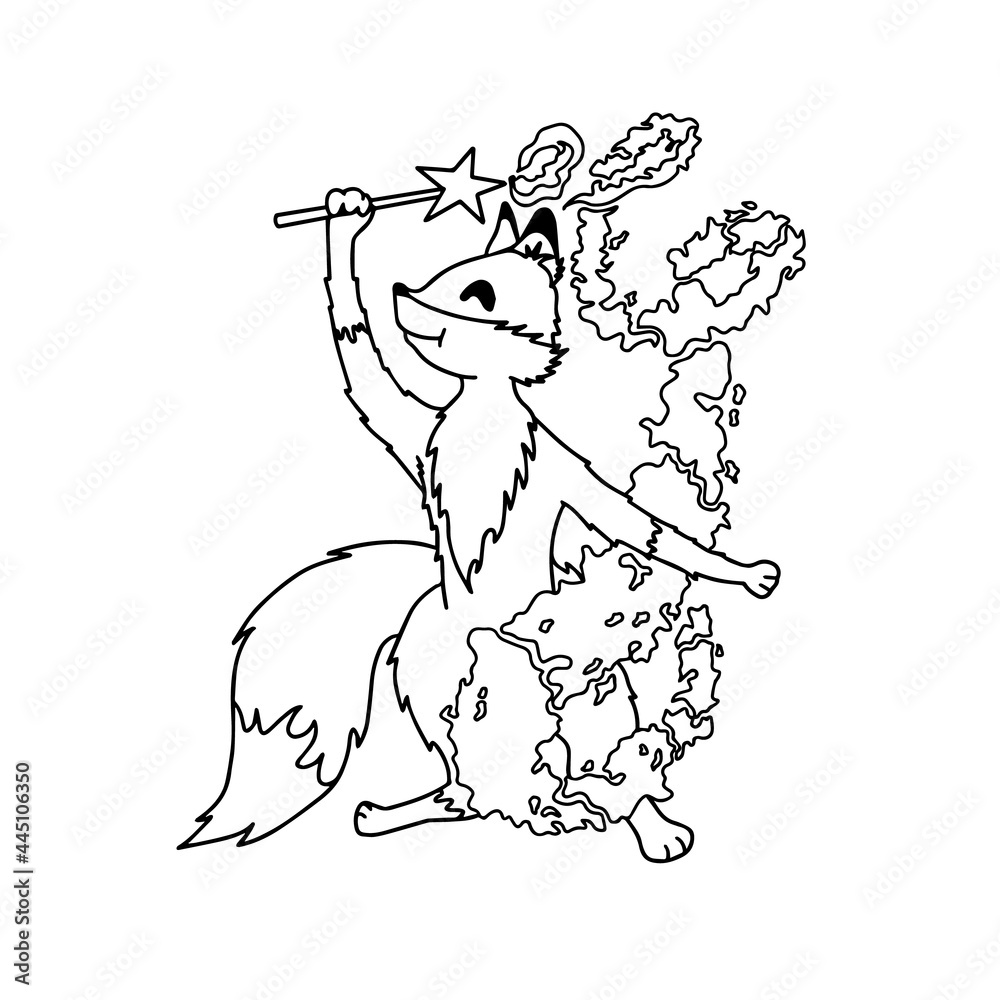 Vector coloring book for children sorceress fox conjures a magic wand ...