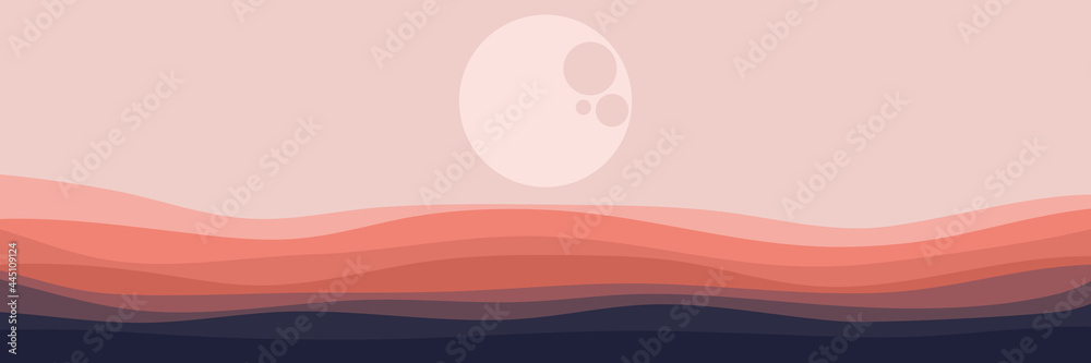 moonrise in the landscape vector illustration for wallpaper, background ...