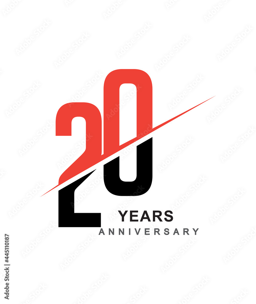 20th anniversary logo red and black swoosh design isolated on white ...