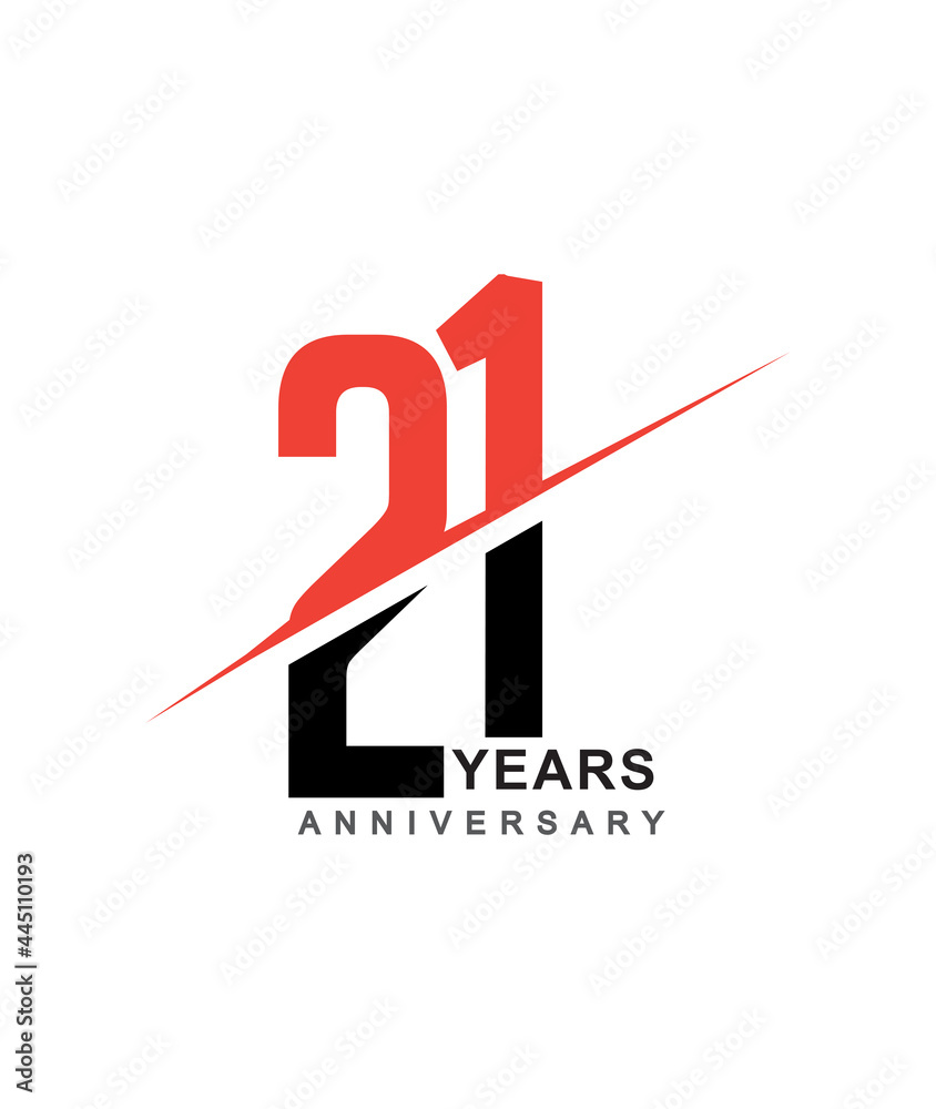 21st anniversary logo red and black swoosh design isolated on white ...