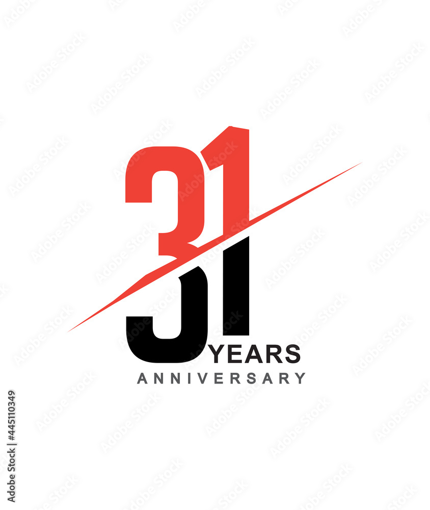 31st anniversary logo red and black swoosh design isolated on white ...