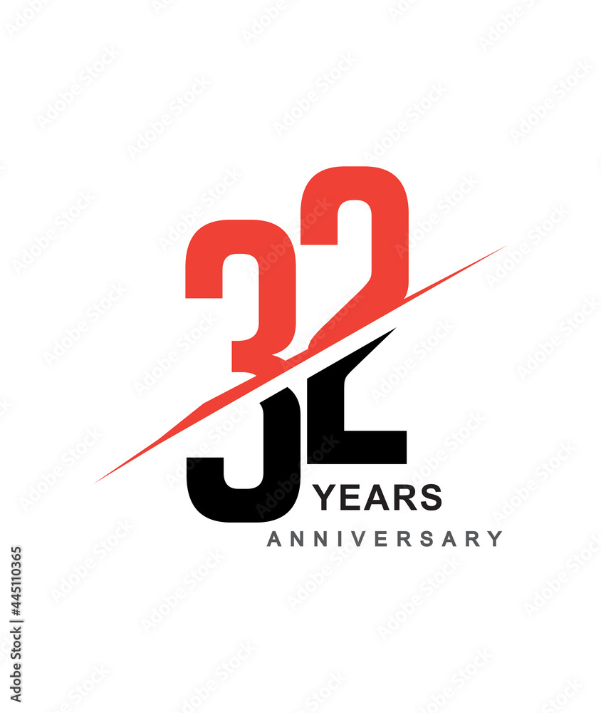 32nd anniversary logo red and black swoosh design isolated on white ...