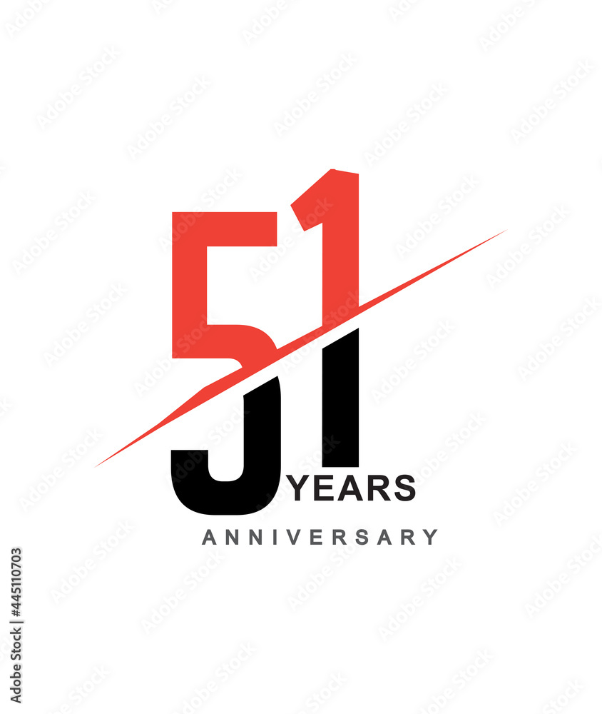 51st anniversary logo red and black swoosh design isolated on white ...