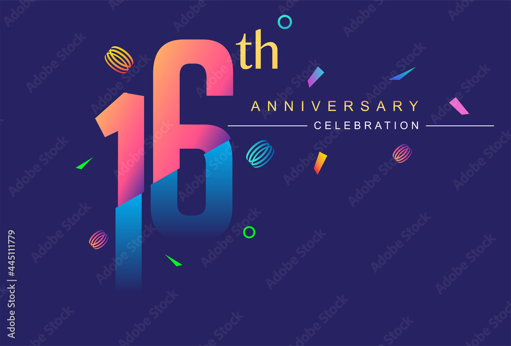 16th anniversary celebration with colorful design, modern style with ...