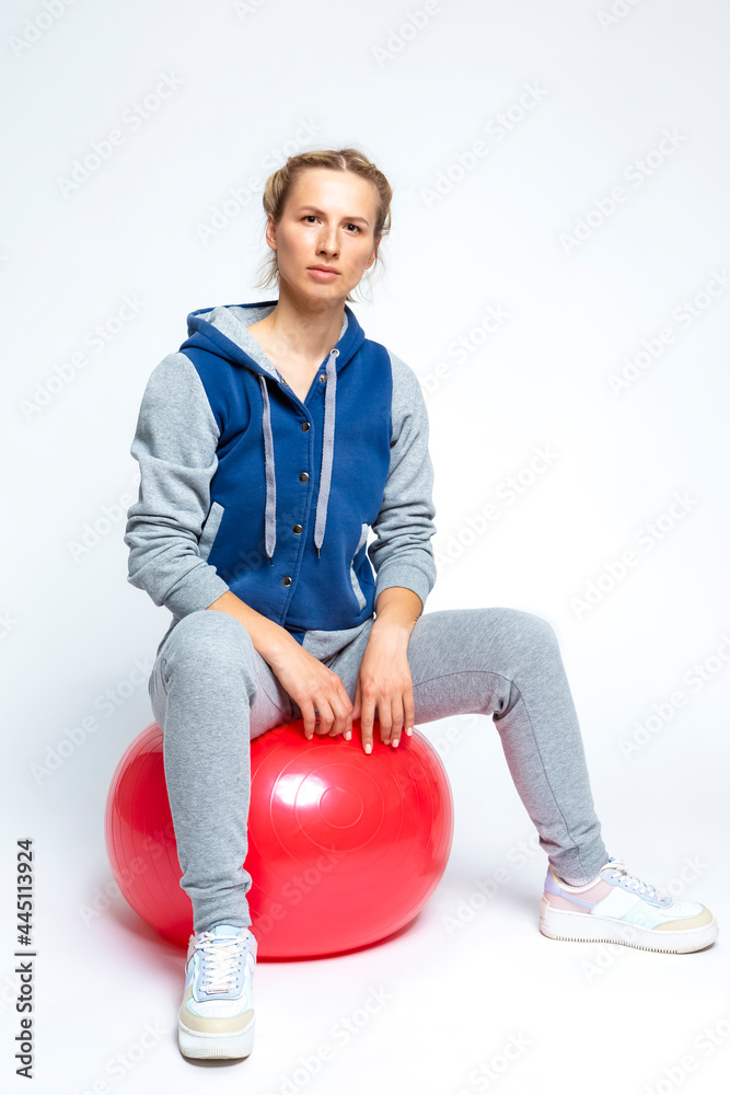 Tranquil Caucasian Female Athlete In Good Fit During Bodyflex Exercises ...