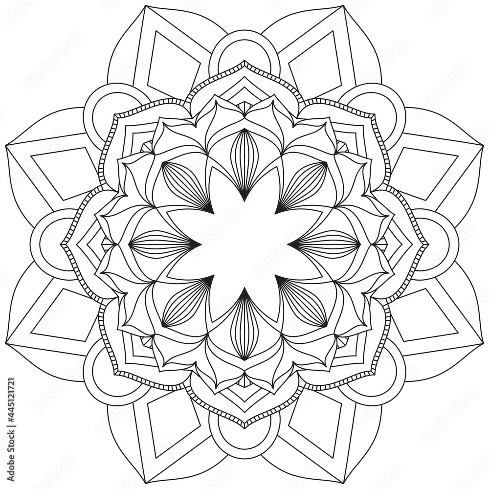 Simple Mandala Circle Coloring Book Pages For Adult Children Indian ...