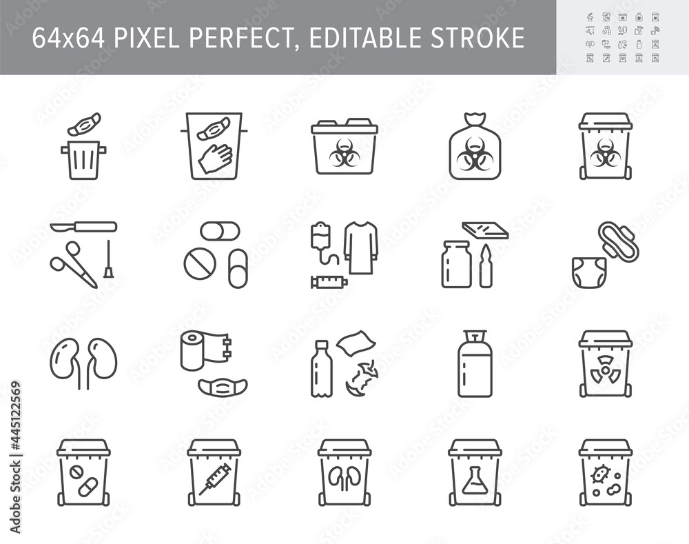 Medical waste devices line icons. Vector illustration include icon ...