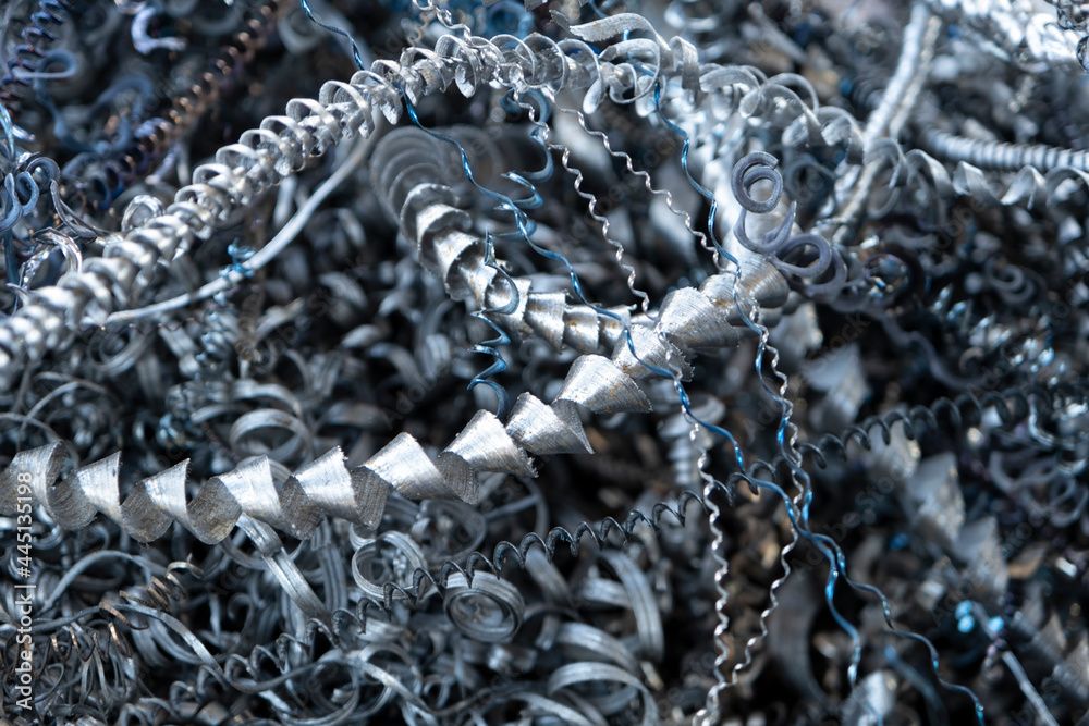 Steel scrap materials recycling. Aluminum, iron chip waste after ...