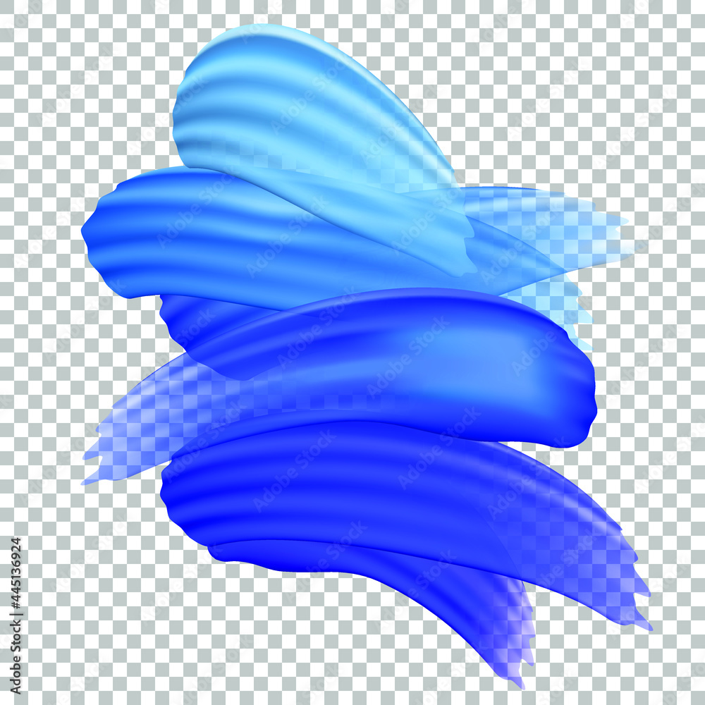 Vector translucent realistic blue paint brush strokes on transparent ...