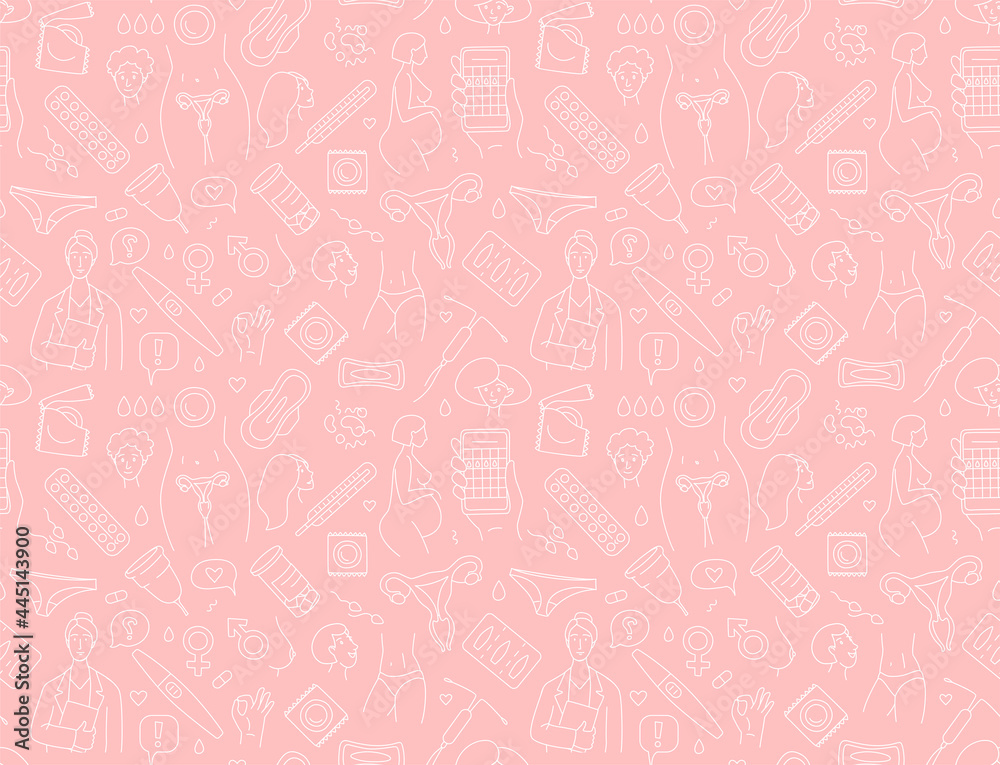 Women health, hygiene and contraception seamless background pattern ...