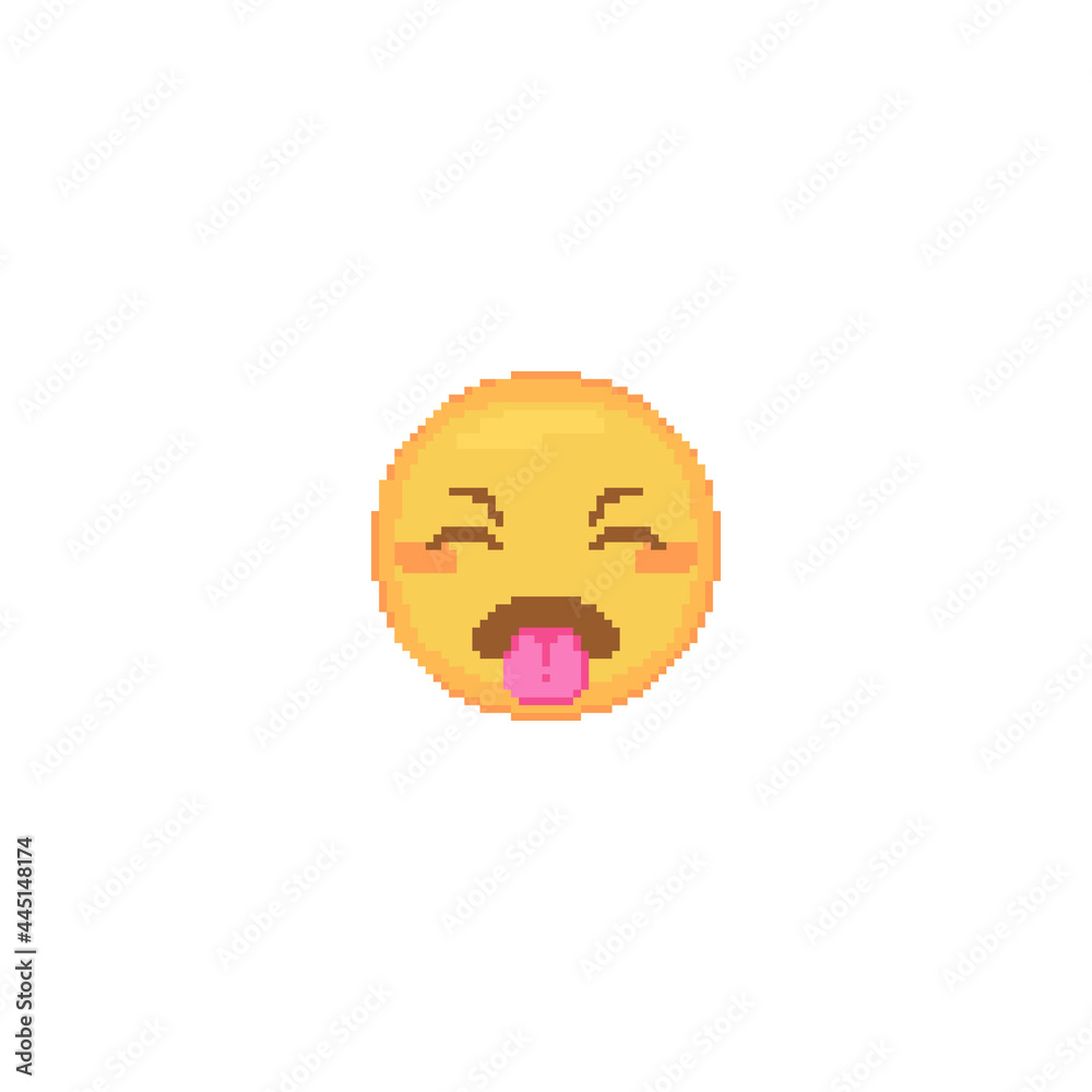 Pixel art disgust Emoji face icon. Vector cute pixel persevering ...