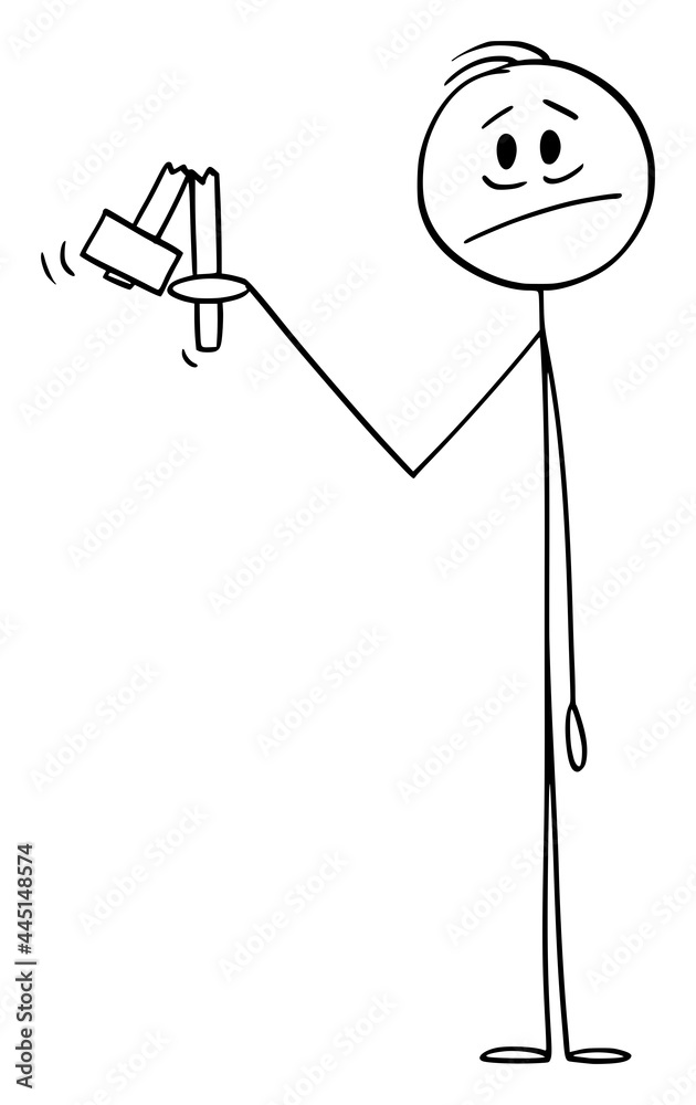 Person Holding Broken Hammer, Low Quality Tool, Vector Cartoon Stick ...